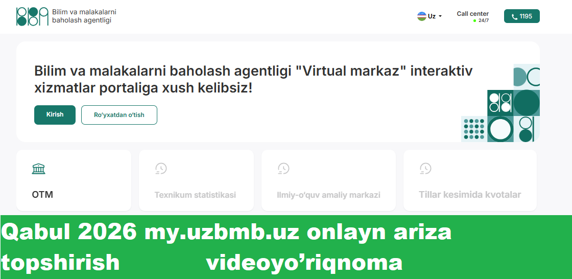 Qabul 2026 my.uzbmb.uz onlayn ariza topshirish videoyo’riqnoma